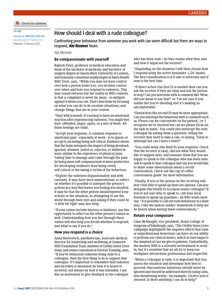Howshould I Deal With A Rude Colleague BMJ | PDF | National Health ...