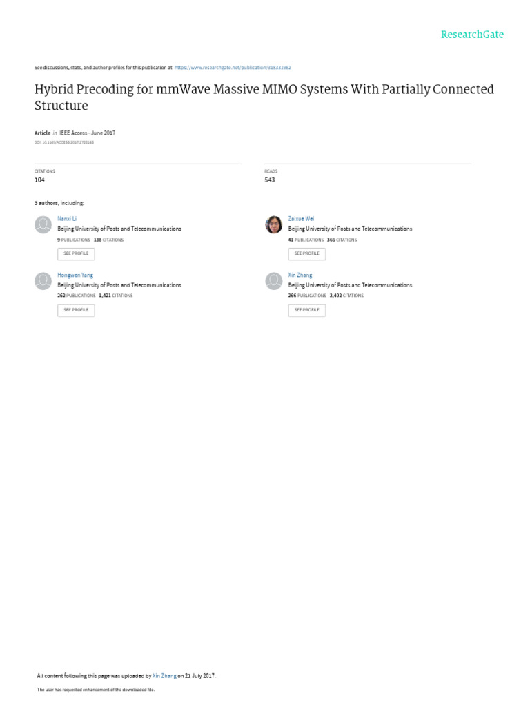 Hybrid Precoding For Mmwave Massive MIMO Systems W | PDF | Mimo | Radio Technology