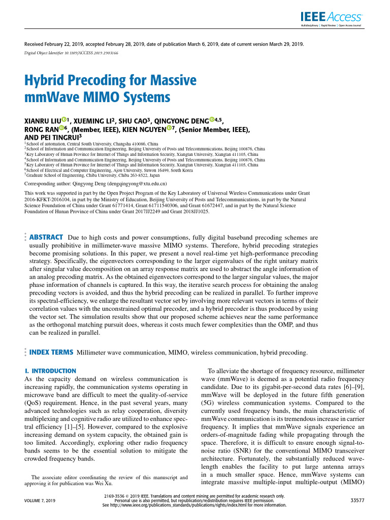 Hybrid Precoding For Massive MmWave MIMO Systems 2 | PDF | Mimo | Eigenvalues And Eigenvectors