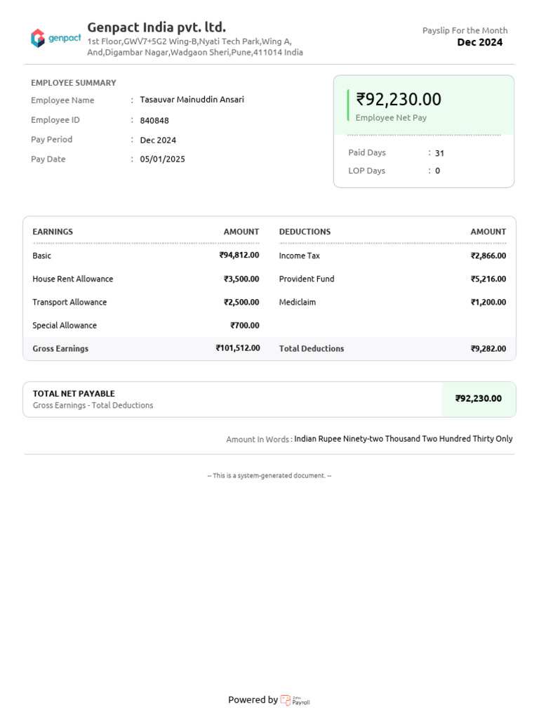 Payslip 840848 Dec 2024 | PDF