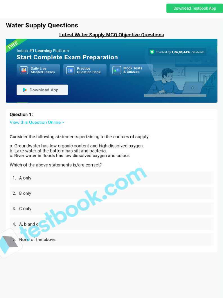 Mcq on Water Supply 5eea6a0839140f30f369d6ea | PDF
