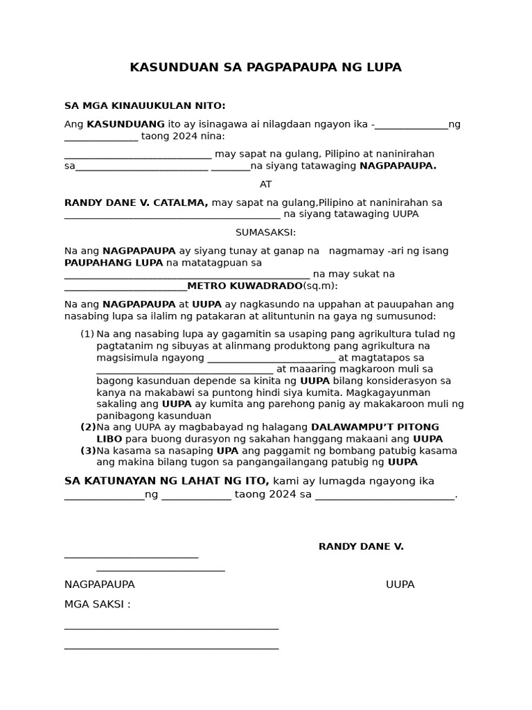 Kasunduan Sa Ppagpapaupa NG Lupa | PDF