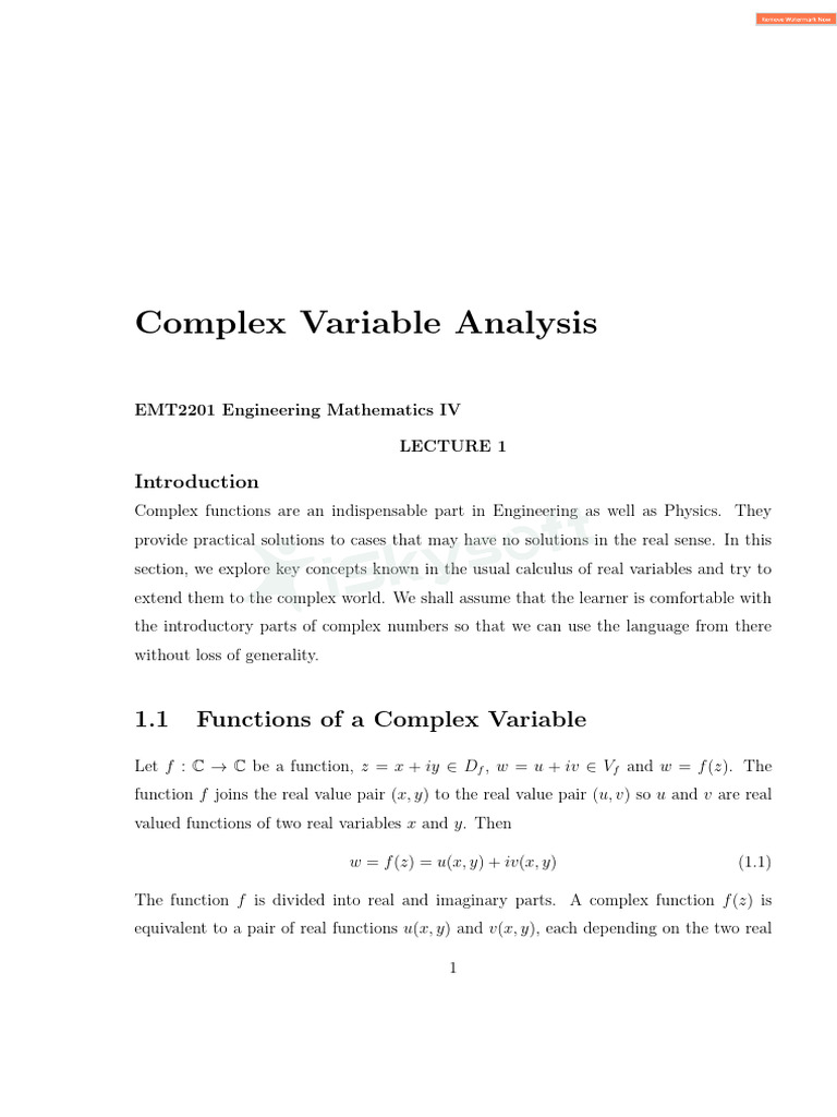 Topic 6 Complex Variable Analysis With Applications | PDF | Function ...
