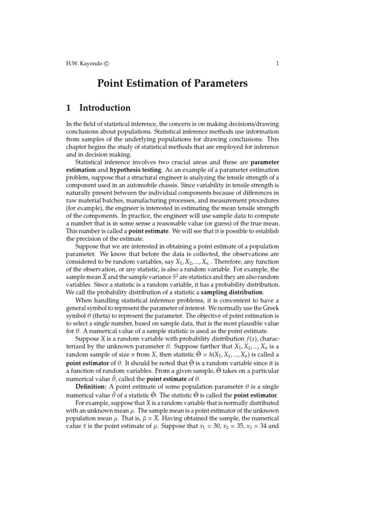 Topic 10 Point Estmation of Parameters | PDF | Estimator | Bias Of An Estimator