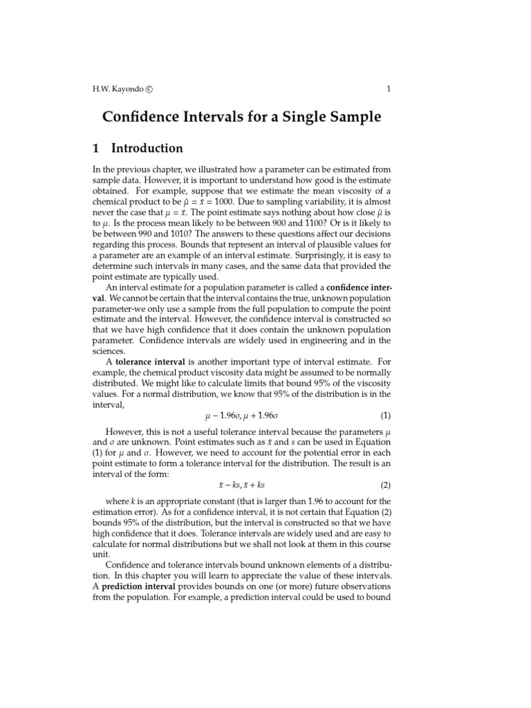 Topic 11 Confidence Intervals For A Single Sample | PDF | Confidence Interval | Sample Size ...