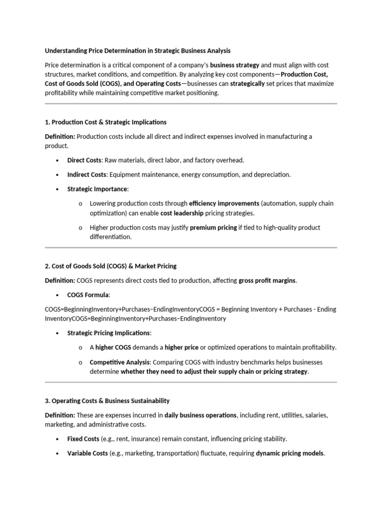 Understanding Price Determination in Strategic Business Analysis | PDF | Pricing | Cost Of Goods ...