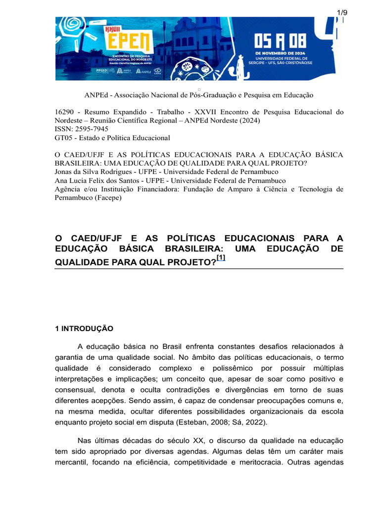 CAEd/UFJF e Políticas de Educação Básica | PDF | Brasil | Tecnologia ...