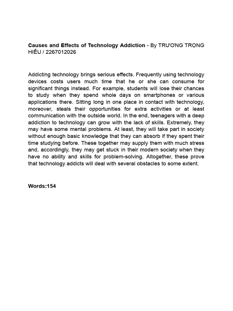 TTHieu - Causes and Effects of Technology Addiction | PDF