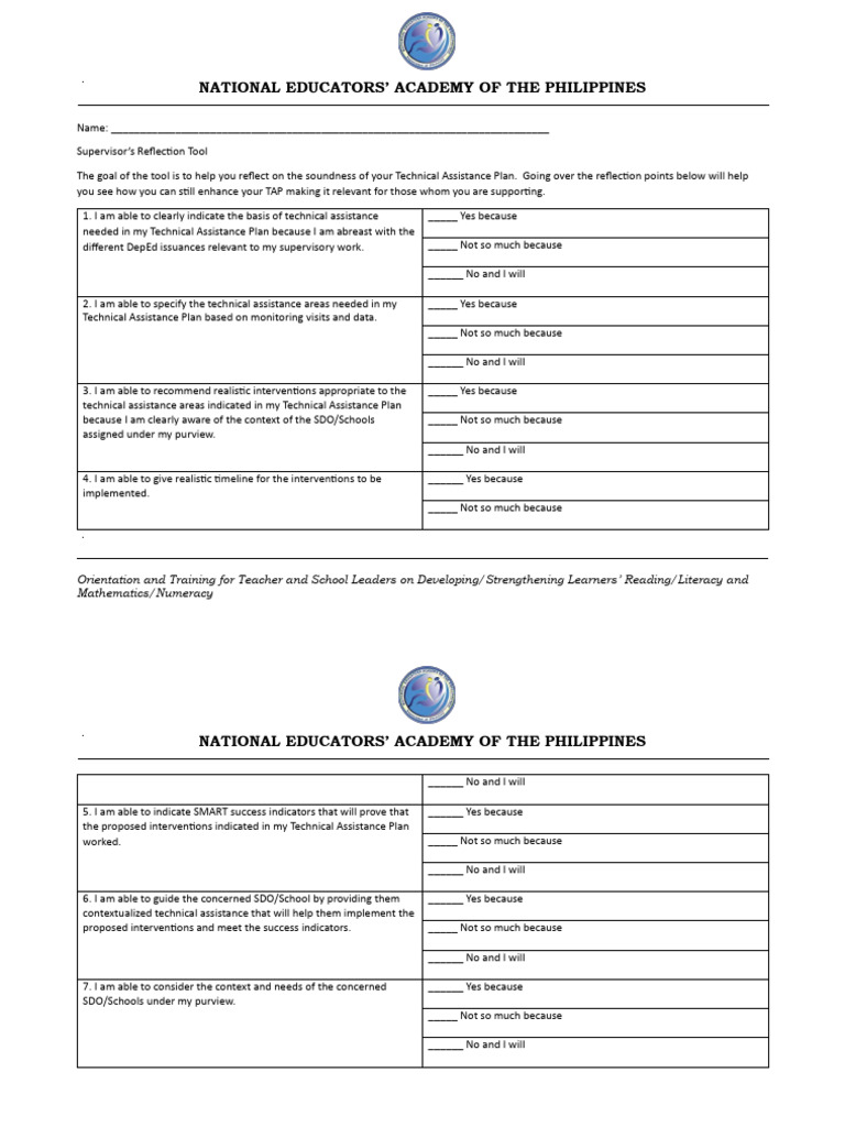 Reflection Tool For Supervisors TAP | PDF | Learning | Cognition