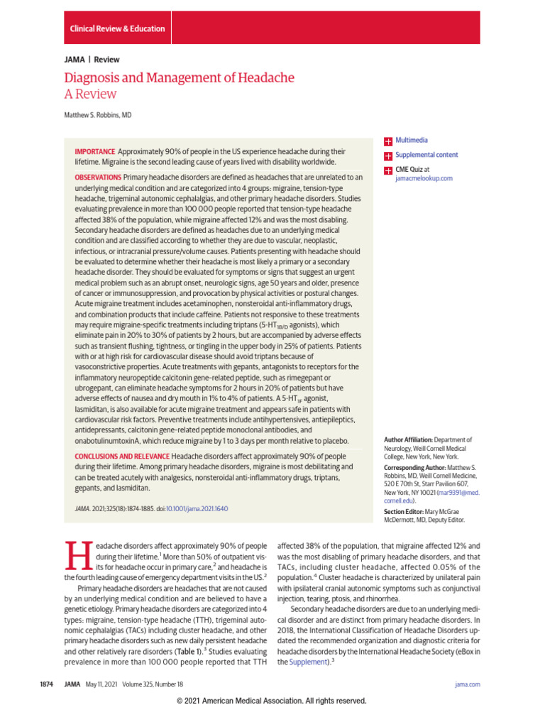 Headache Disorders: Diagnosis & Management | PDF | Headache | Migraine
