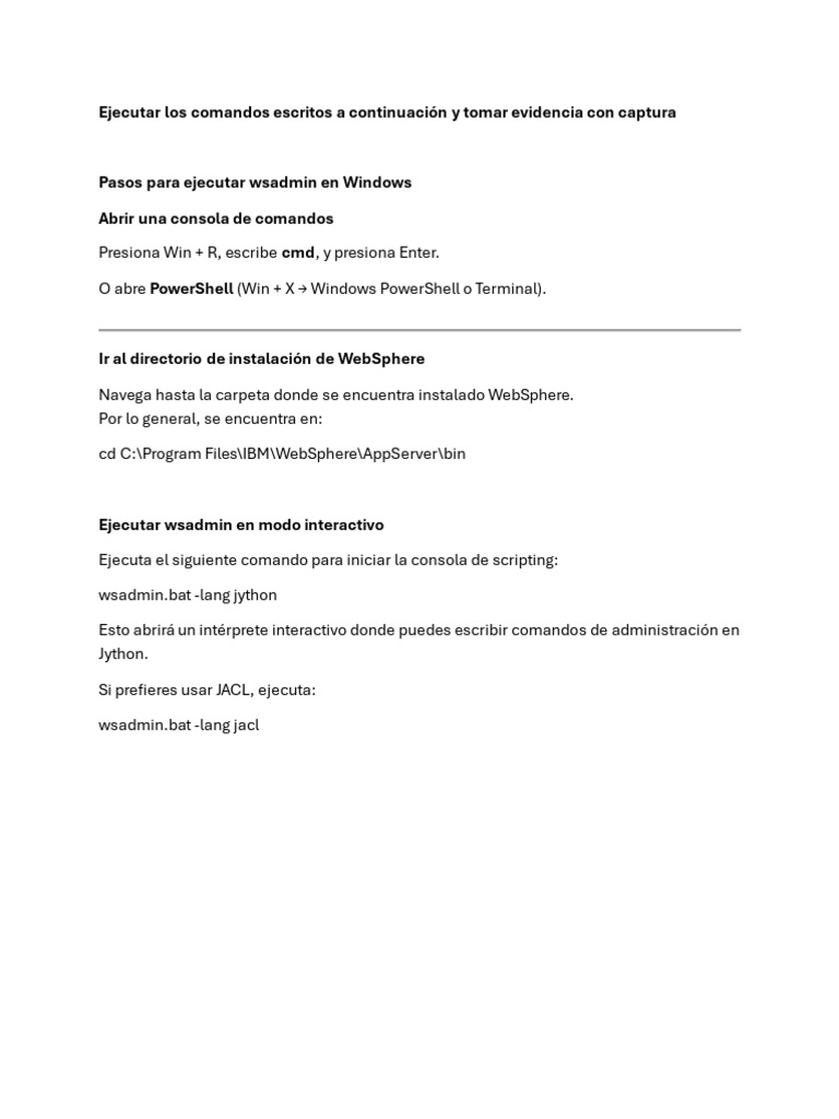 Pasos Para Ejecutar Wsadmin en Windows | PDF