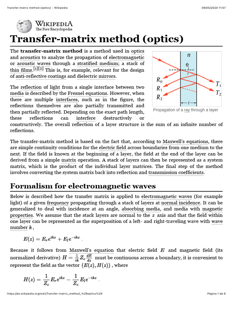 Transfer-Matrix Method (Optics) - Wikipedia | PDF | Electromagnetic ...