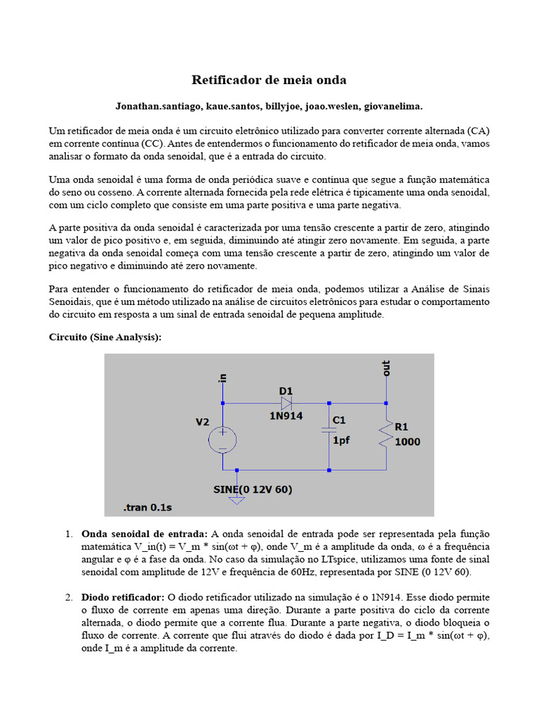 Retificador de meia onda | PDF | Retificador | Rede elétrica