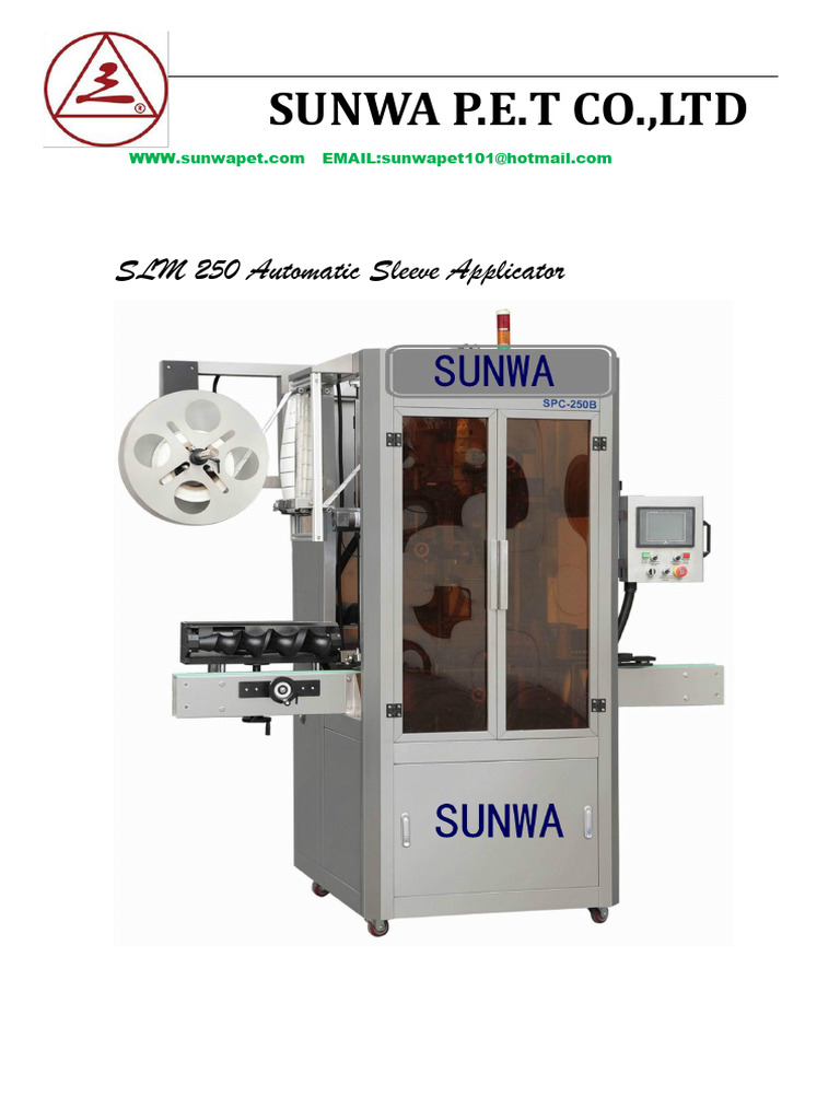 SLM-250B SUNWA PET (เครื่องสวมฉาก) | PDF | Manufactured Goods