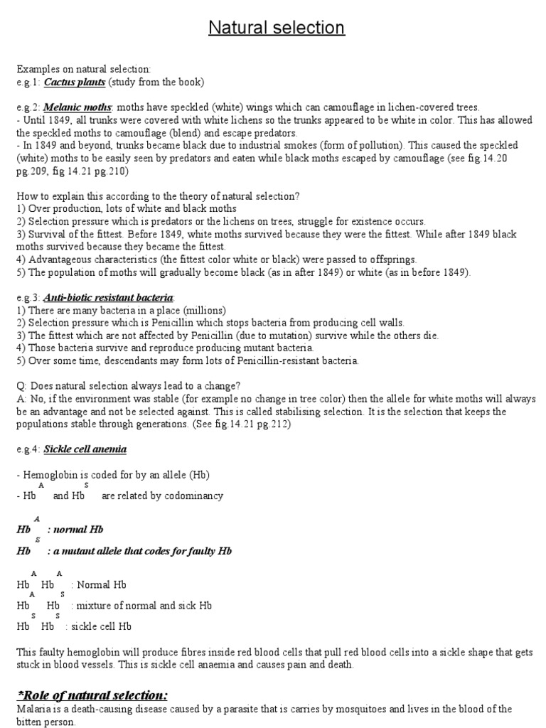 Natural Selection | PDF | Sickle Cell Disease | Anemia
