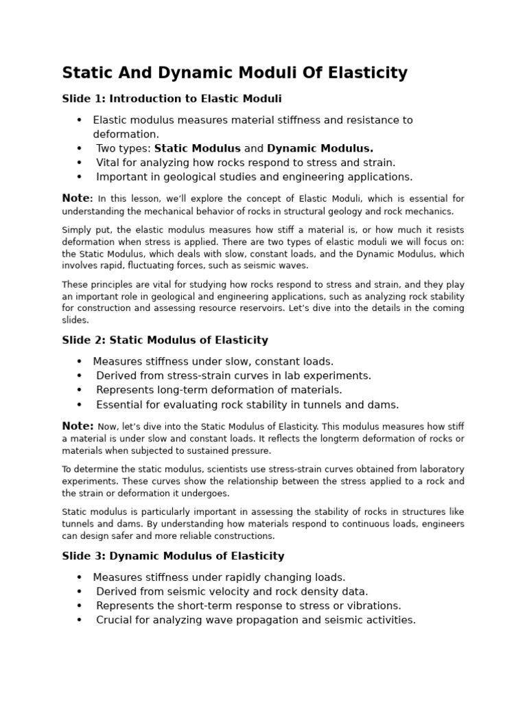 Static And Dynamic Moduli Of Elasticity Pdf Youngs Modulus