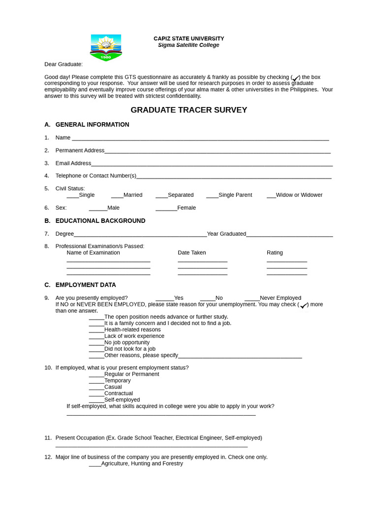 Tracer Questionnaire | PDF