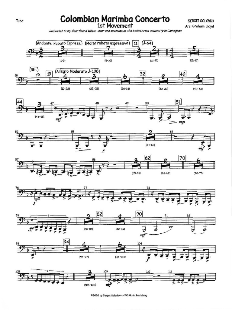 Golovko ColombianMarimbaConcerto Brass Tuba | PDF