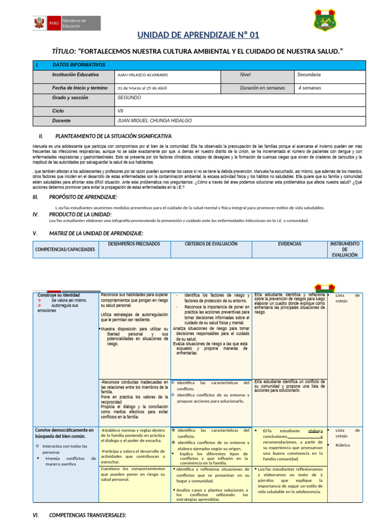 Unidad 1 - DPCC 2do Año..juan Velasco Alvarado | PDF | Aprendizaje | Comportamiento