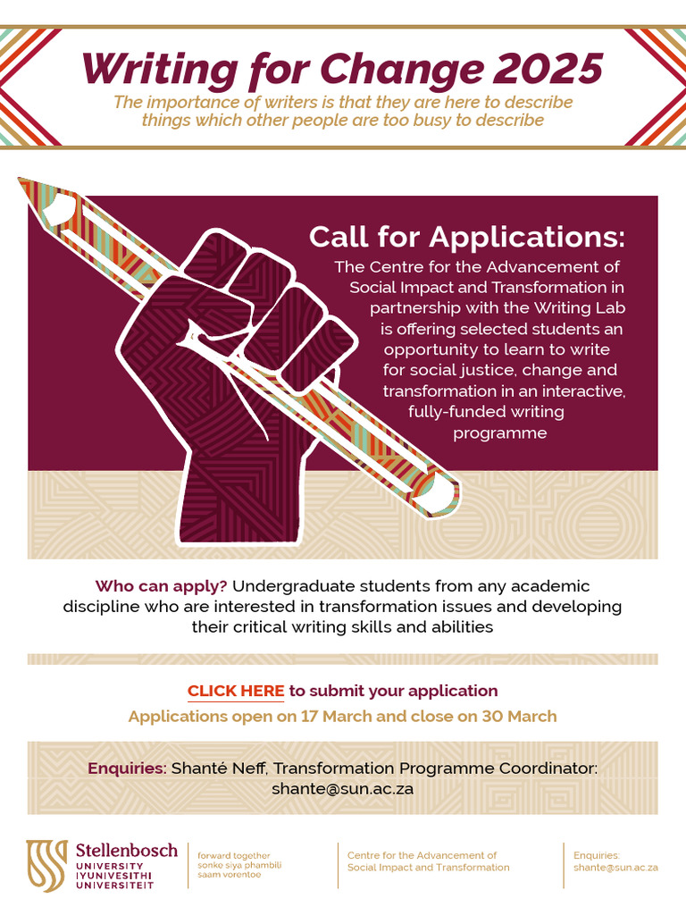 Writing for Change 2025: Apply Now | PDF