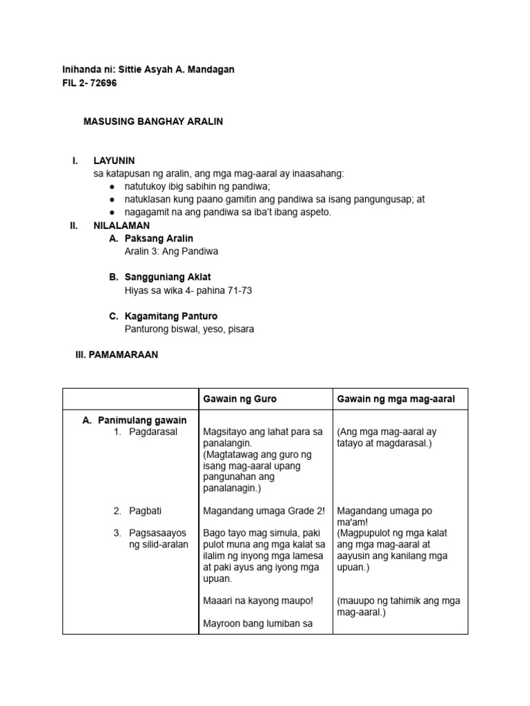 Masusing Banghay Aralin | PDF