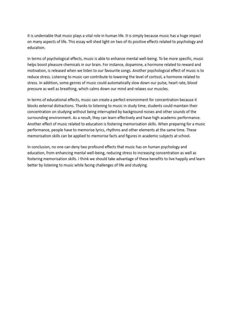Positive Effects of Music on Mind and Learning | PDF