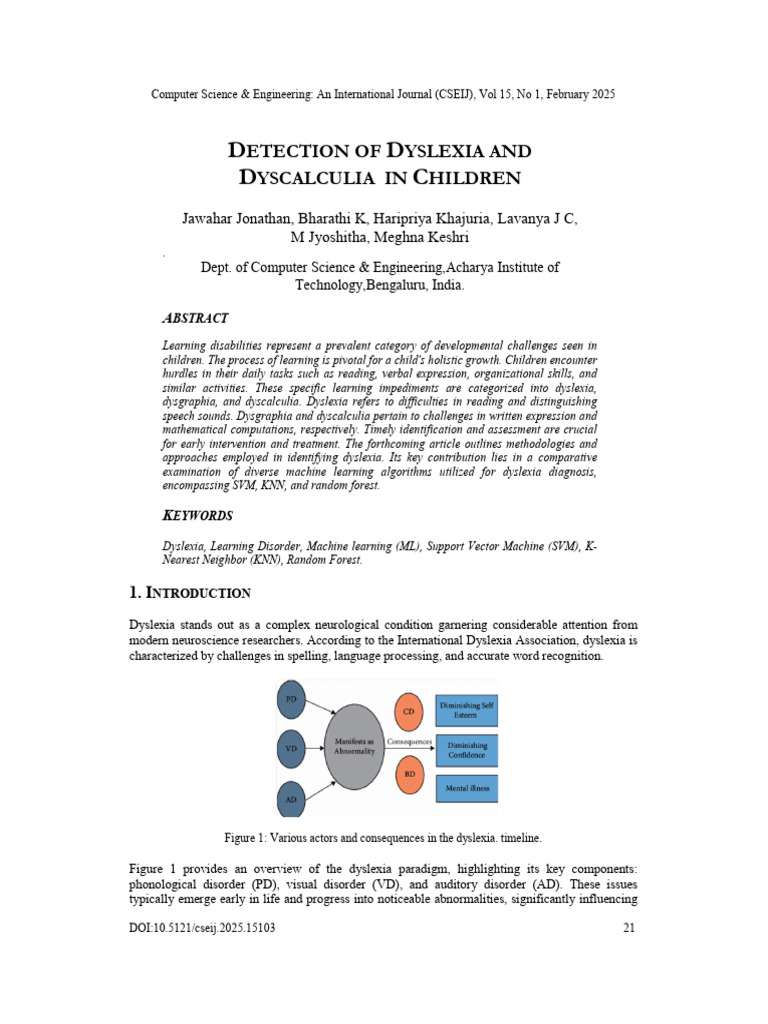 Detection of Dyslexia and Dyscalculia in Children | PDF | Dyslexia | Machine Learning