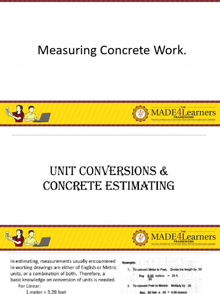 Measuring Concrete Work. Concrete Estimating 1.30.24 | PDF