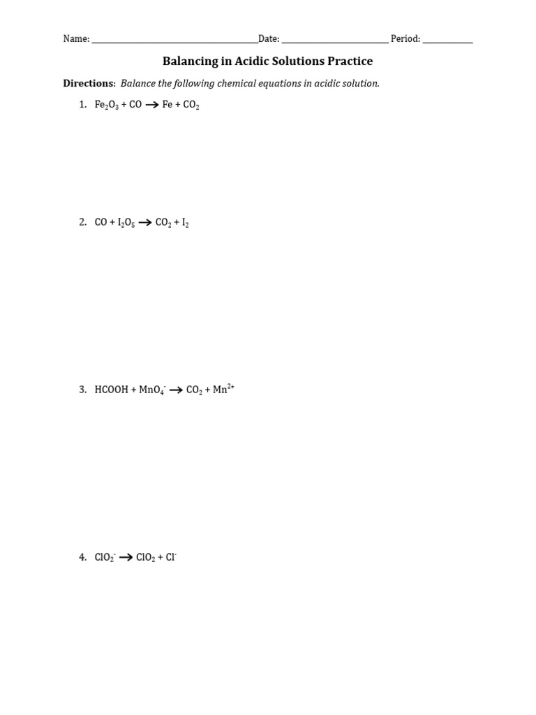 Balancing Reactions in Acidic Solutions | PDF