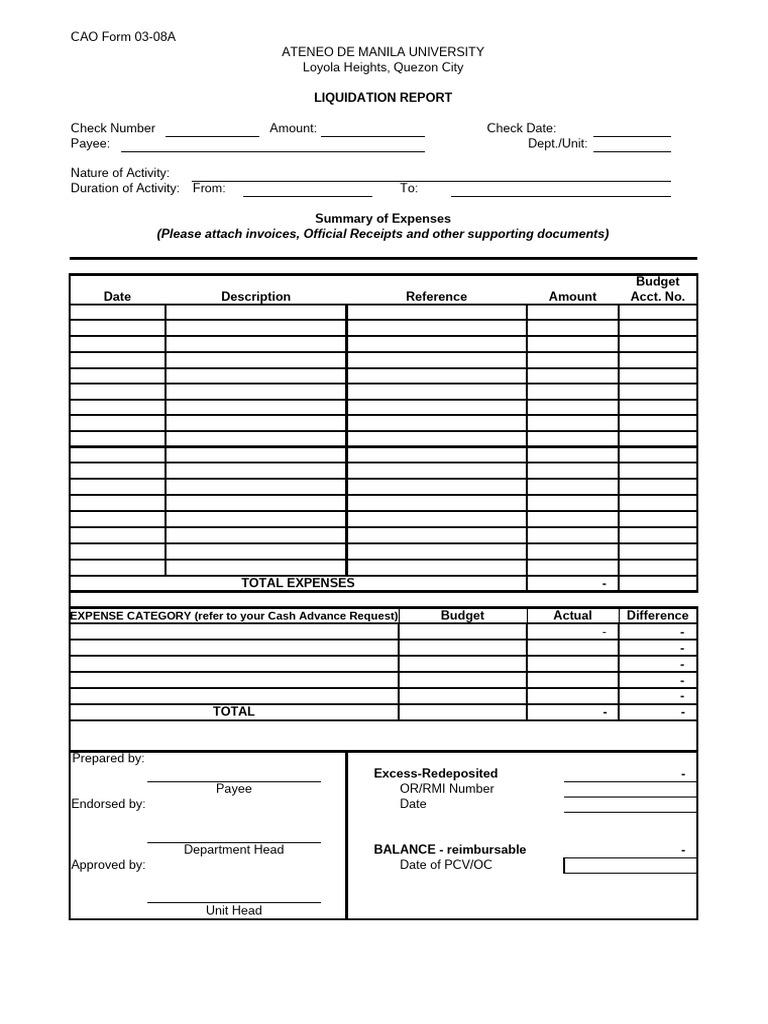 Liquidation Report Form | PDF