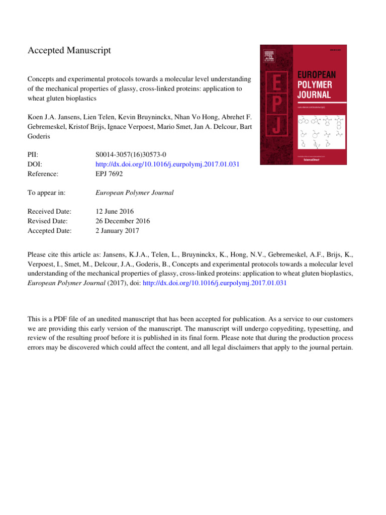 Molecular Insights into Wheat Gluten Bioplastics | PDF | Cross Link ...