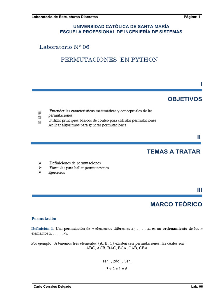 Permutaciones en Python: Teoría y Práctica | PDF | Permutación ...