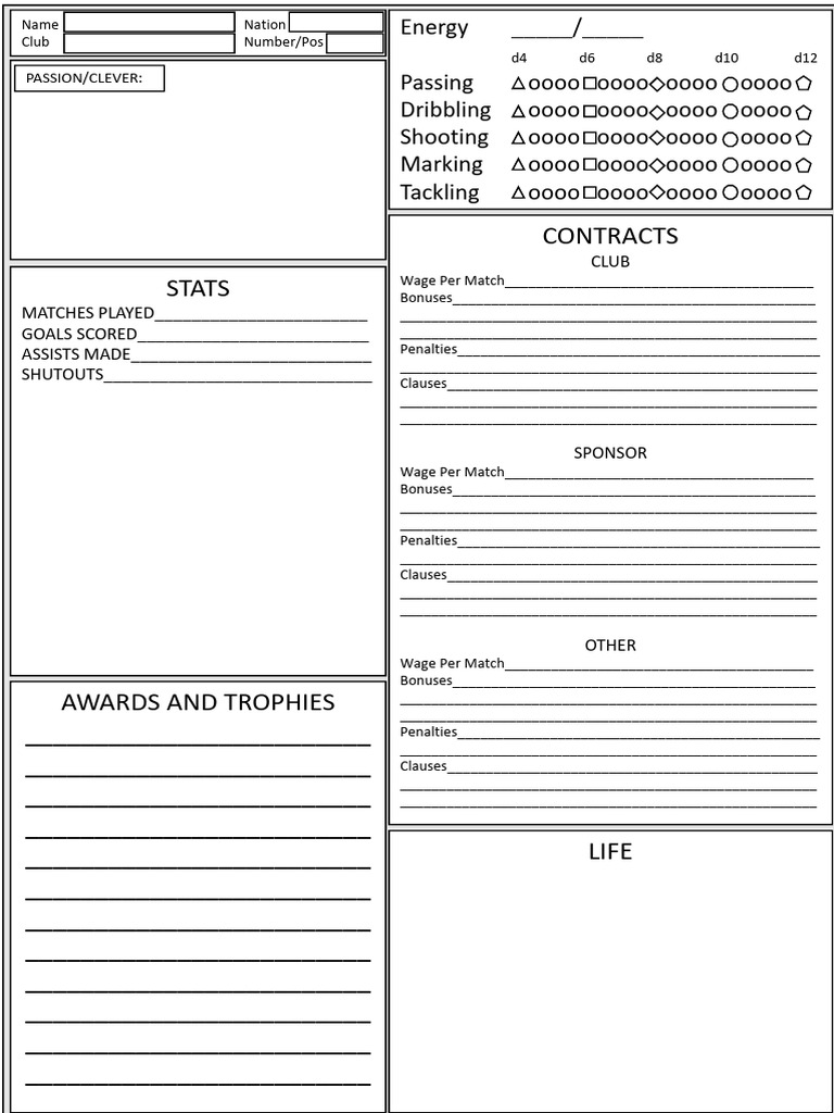 Football Tabletop RPG Character Sheet | PDF | Role Playing Games | Tabletop Games