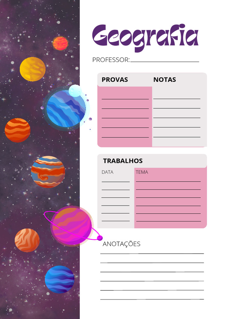 Folha Anotações A4 Geografia Ilustrado Roxo e Branco - 20250217 ...