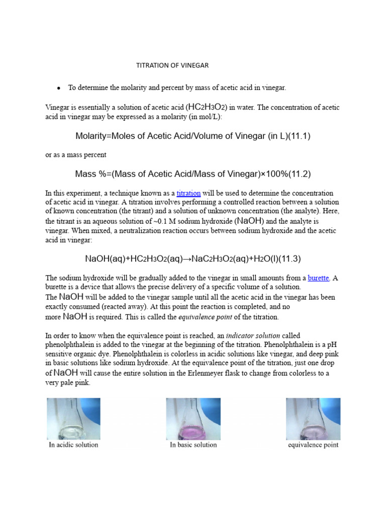 titration of vinegar.docx | PDF | Titration | Chemistry