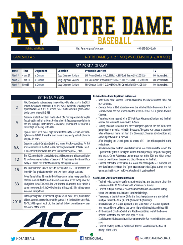 2021-Baseball-Notes_Clemson | PDF | Clemson Tigers Football | Atlantic ...