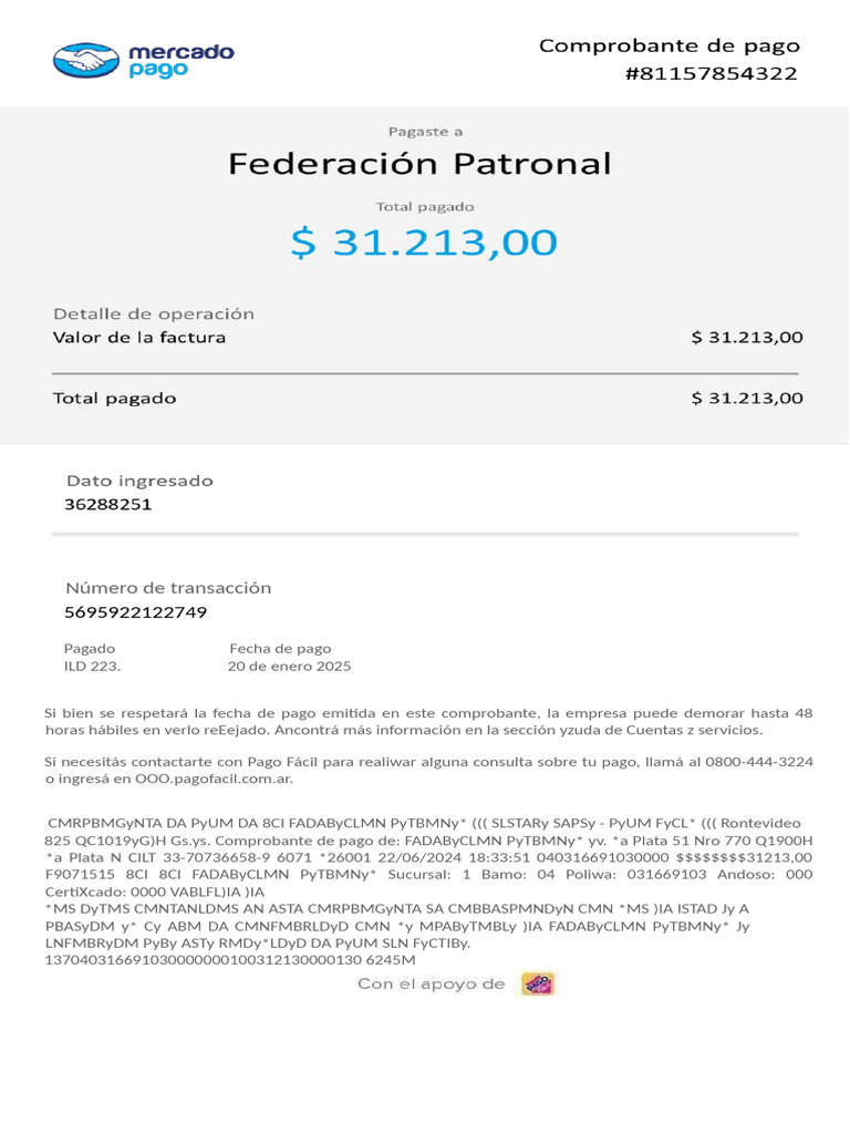 Comprobante de Pago ILD 223 - 20 Ene 2025 | PDF