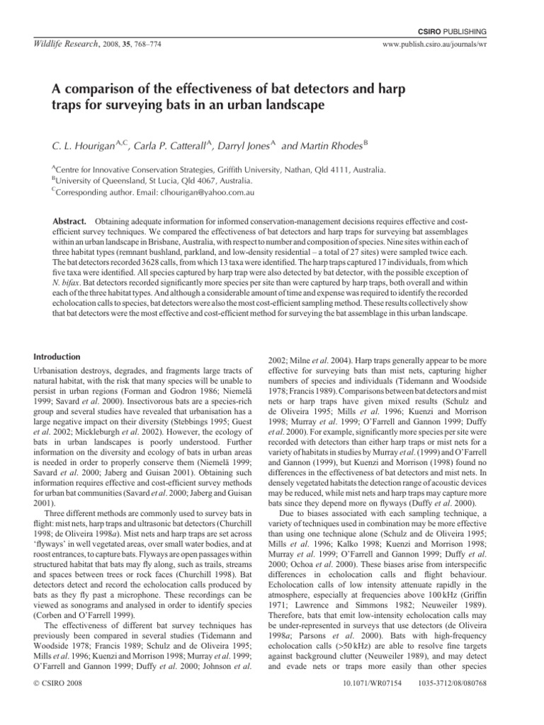 Bat Detectors vs. Harp Traps for Urban Bats | PDF | Bat | Ultrasound