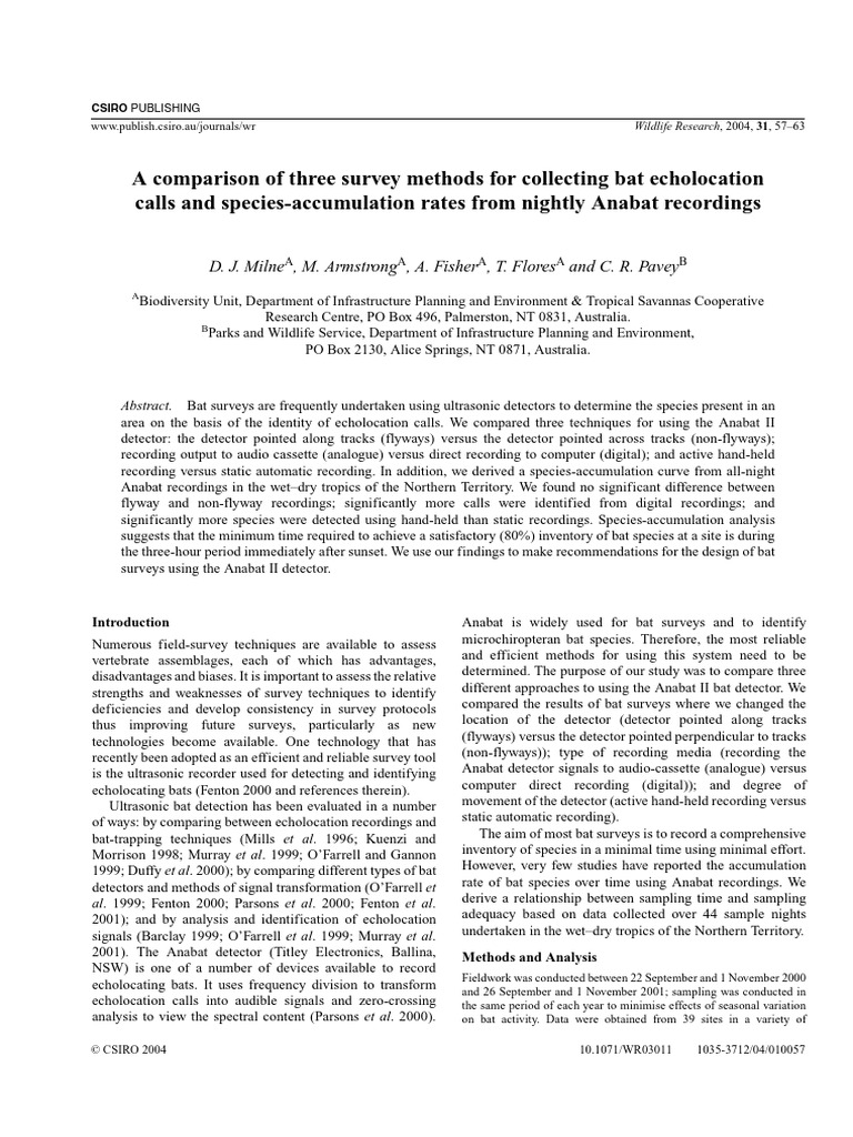 A Comparison of Three Survey Methods For Collecting Bat Echolocation ...