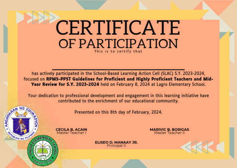 SLAC Participation Certificate 2024 | PDF