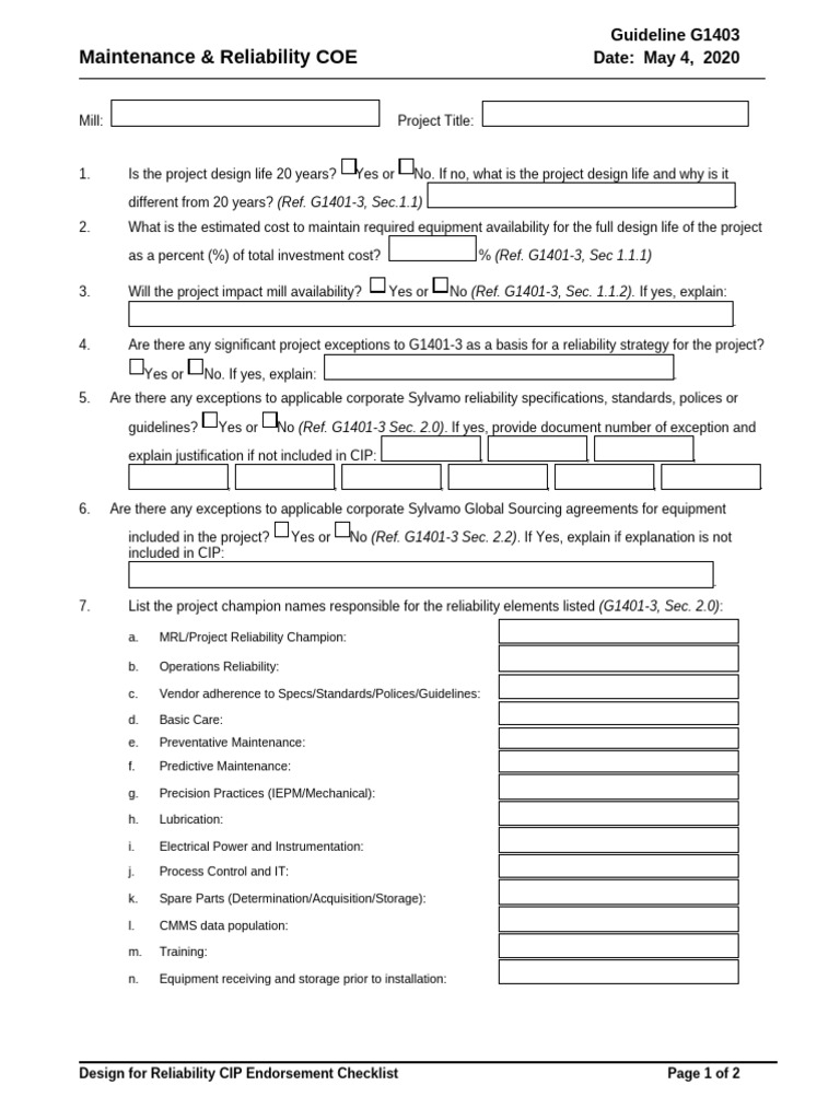 Reliability G1403a - Design For Reliability Checklist | PDF