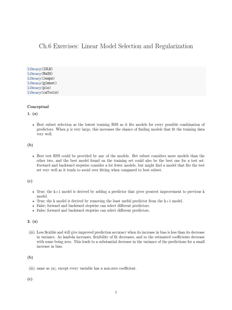 Linear-Model-Selection-and-Regularization | PDF | Cross Validation (Statistics) | Linear Regression