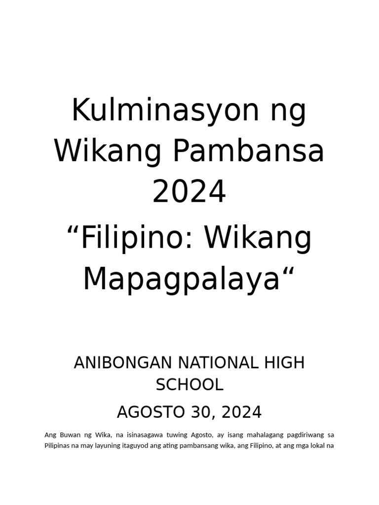 Kulminasyon NG Wikang Pambansa 2024 NARRATIVE REPORT | PDF