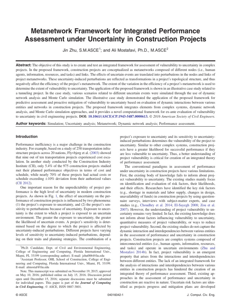 Metanetwork Framework For Integrated Performance Assessment Under Uncertainty in Construction ...