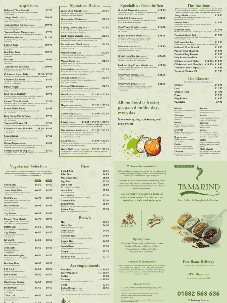 Tamarind Restaurant Menu Overview | PDF | Indian Cuisine | Curry