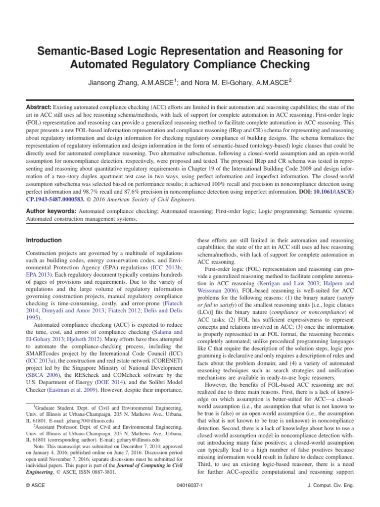 Semantic-Based Logic Representation and Reasoning For Automated Regulatory Compliance Checking ...