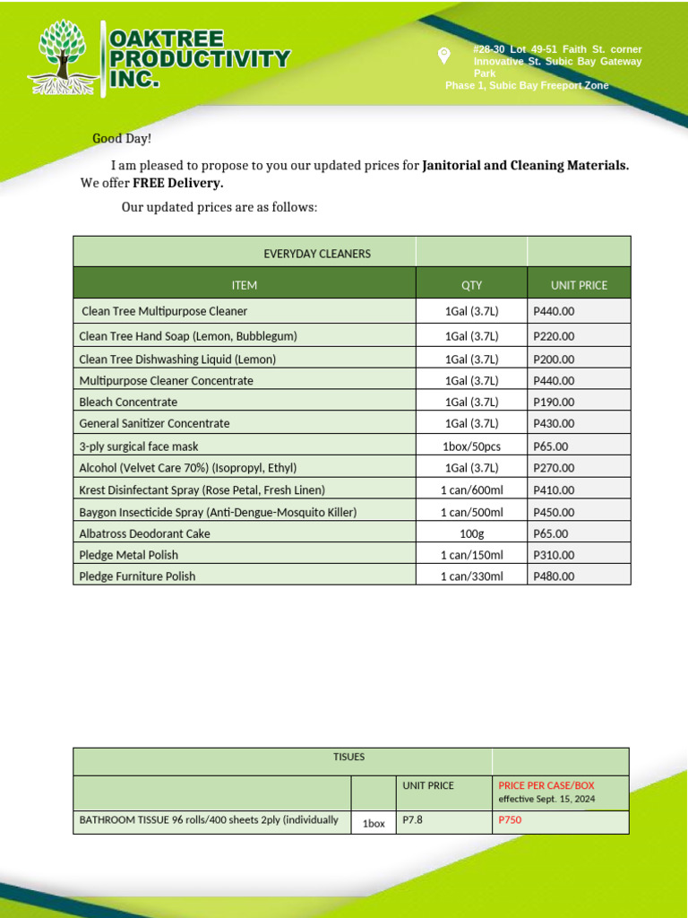 Janitorial Supplies Price List | PDF | Cleaning