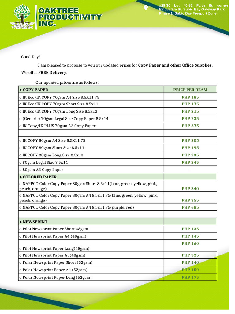 Updated Office Supplies Pricing List | PDF | Stationery | Writing ...