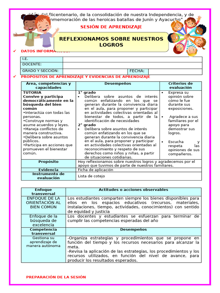 U8 s2 Sesion d5 Tutoria Reflexionamos Sobre Nuestros Logros 998591174 | PDF | Aprendizaje ...