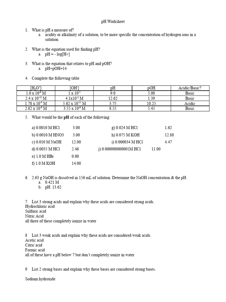 Completed PH Worksheet | PDF